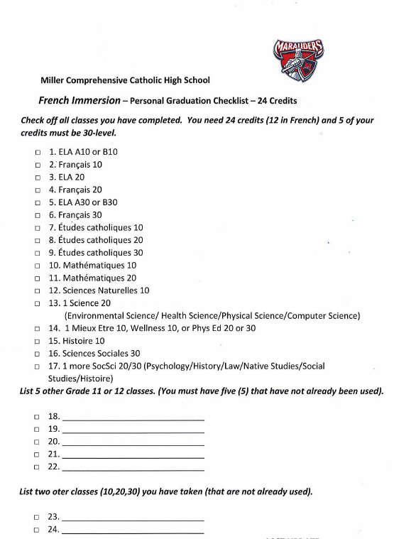 Graduation Requirements - Miller Comprehensive Catholic High School